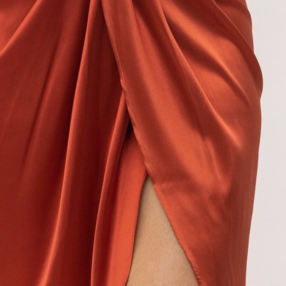 Dresses | Womens Satin Rust Open Front Ruched Wrap Flare Maxi Skirt ...